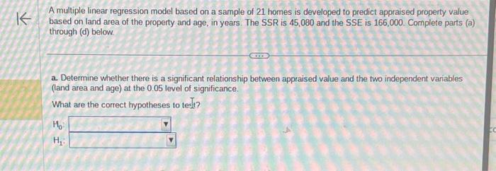 Solved A multiple linear regression model based on a sample | Chegg.com