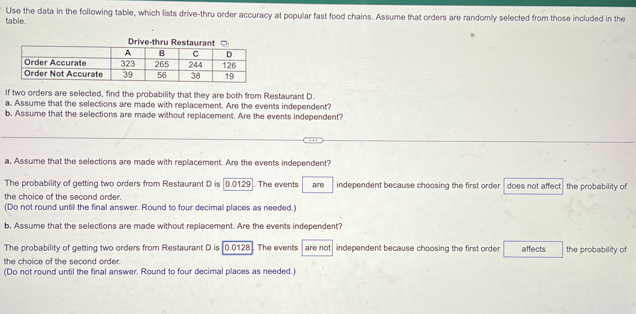Solved Use the data in the following table, which lists | Chegg.com