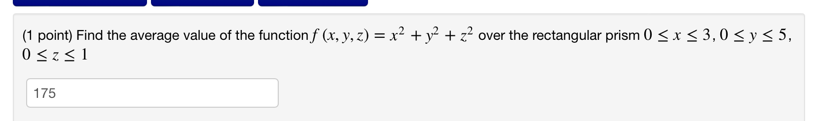 Solved (1 ﻿point) ﻿Find the average value of the function | Chegg.com