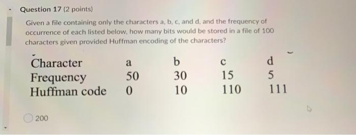 Solved Question 15 (2 points) Given a file containing only | Chegg.com Solved Question 15 (2 points) Given a file containing only | Chegg.com