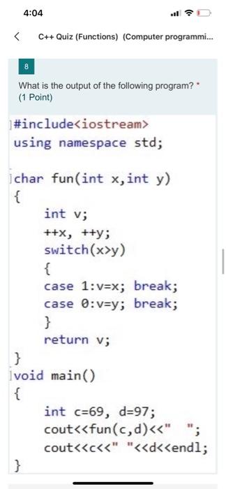 Solved 404 C Quiz Functions Computer Programmi What 0432
