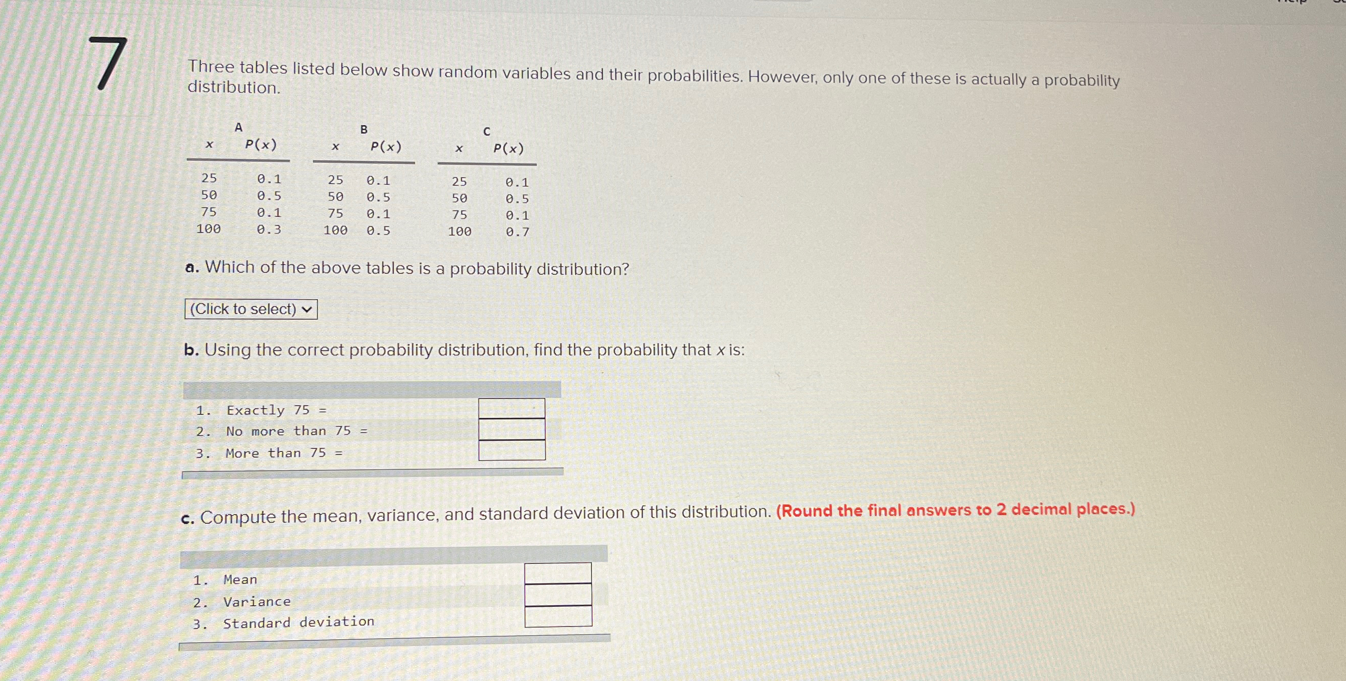Solved Three tables listed below show random variables and | Chegg.com