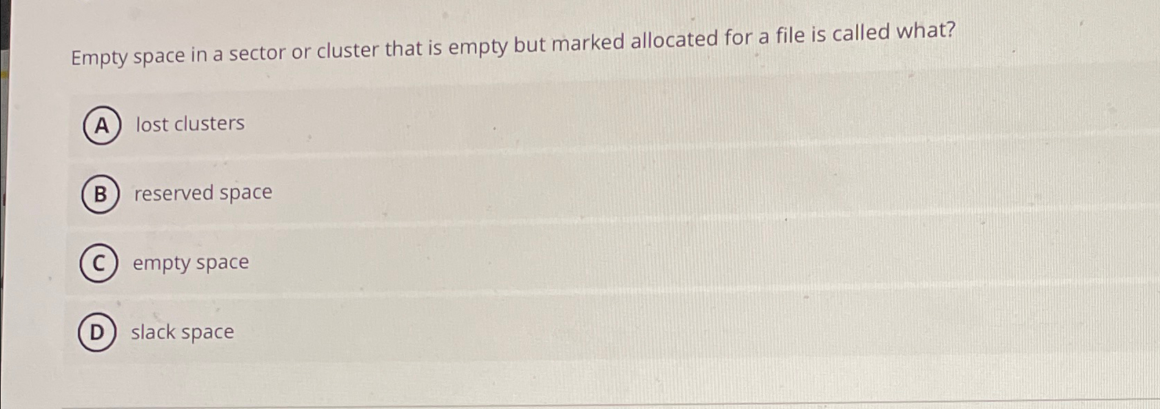 Solved Empty space in a sector or cluster that is empty but | Chegg.com