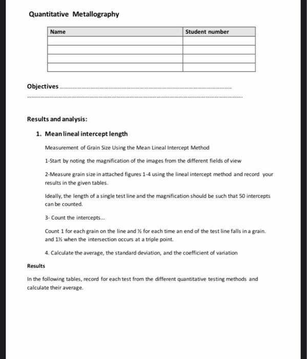 Quantitative Metallography Name Student number | Chegg.com