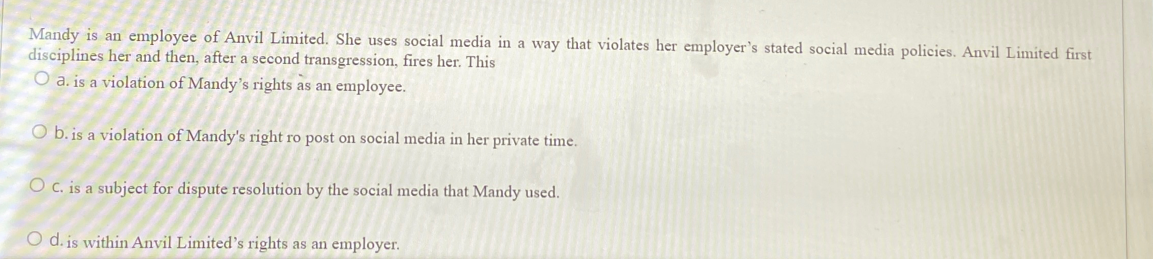 Solved Mandy is an employee of Anvil Limited. She uses | Chegg.com