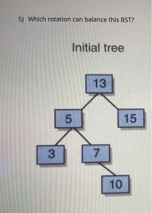 Solved 5) Which rotation can balance this BST? Initial tree | Chegg.com