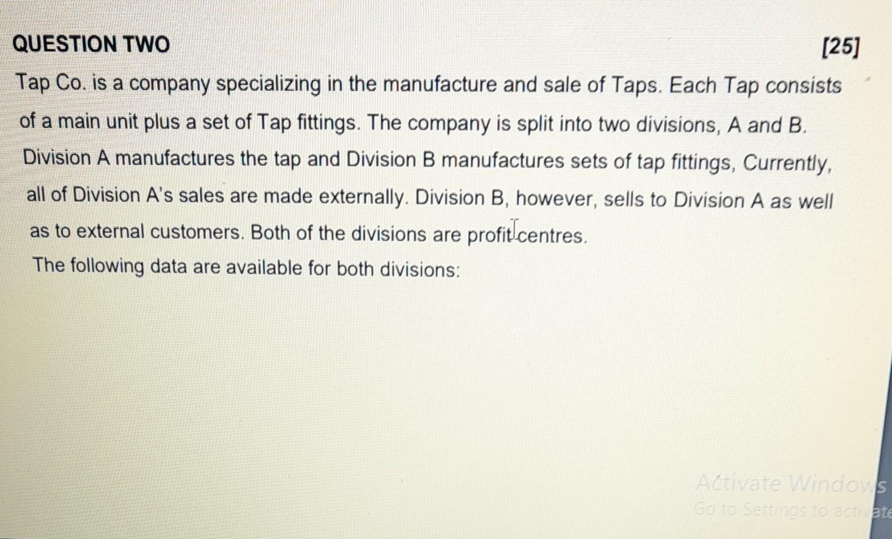 Solved QUESTION TWO [25] Tap Co. is a company specializing | Chegg.com