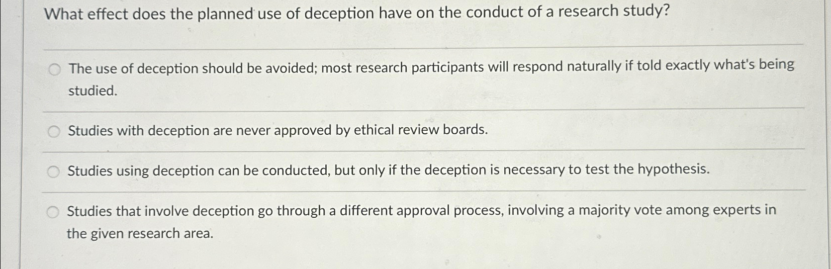 Solved What effect does the planned use of deception have on | Chegg.com