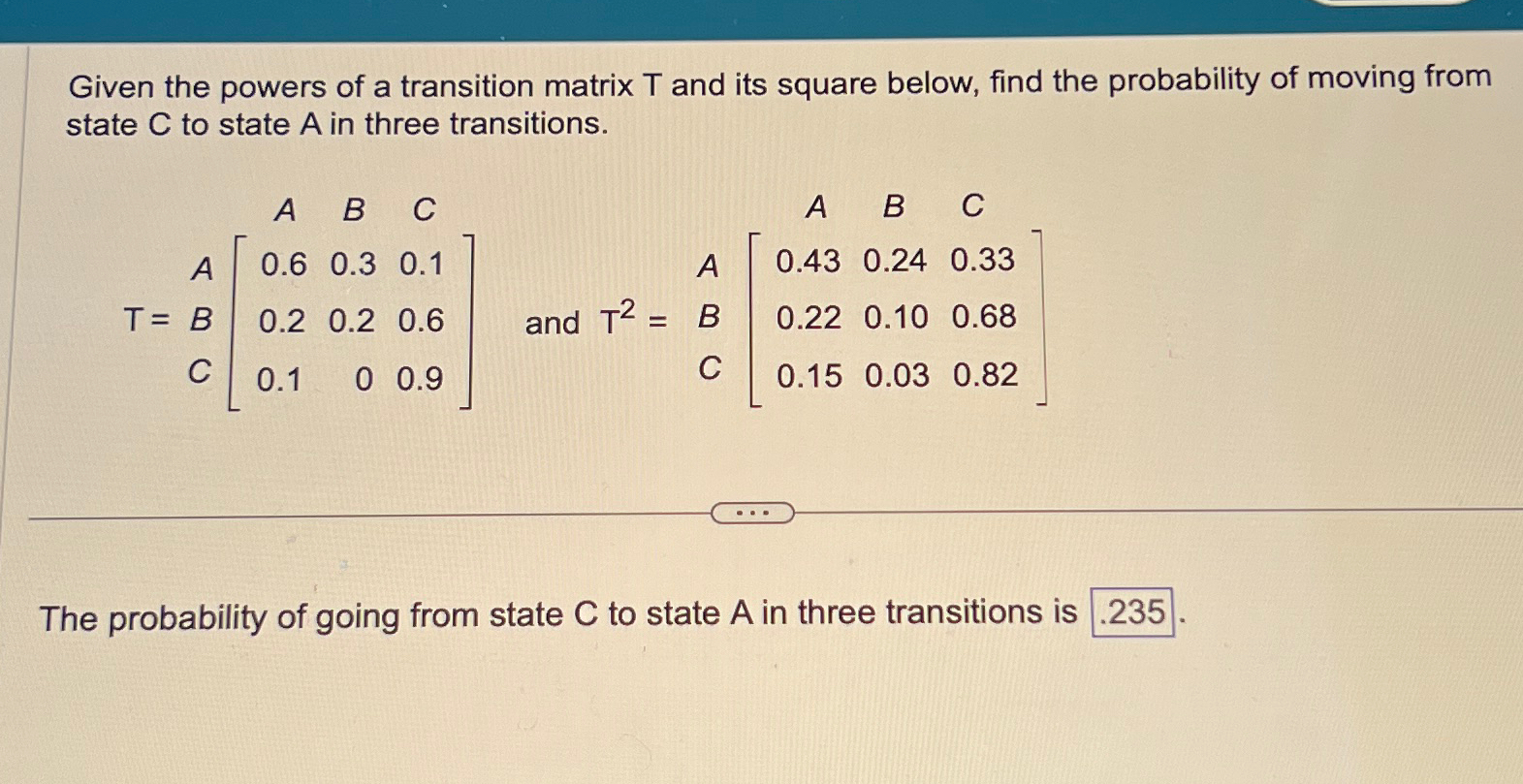 Given the powers of a transition matrix T ﻿and its | Chegg.com