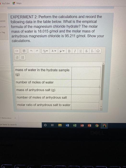 Solved Outube Maps EXPERIMENT 2: Record the following data | Chegg.com