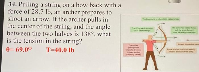 Solved 34. Pulling a string on a bow back with force of | Chegg.com