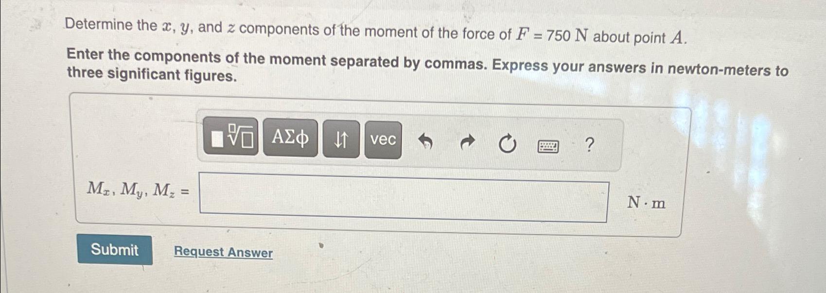 Determine the x,y, and z components of the moment of | Chegg.com