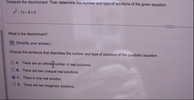 Solved Compute the discriminant. Then determine the number | Chegg.com