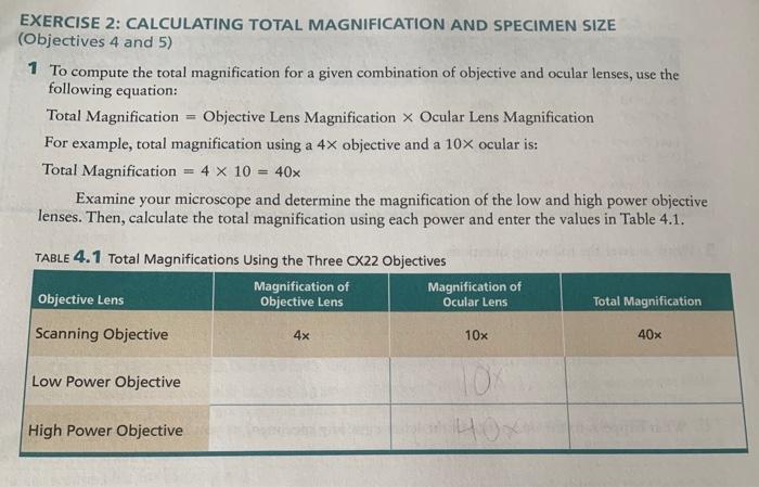 Solved EXERCISE 2: CALCULATING TOTAL MAGNIFICATION AND | Chegg.com