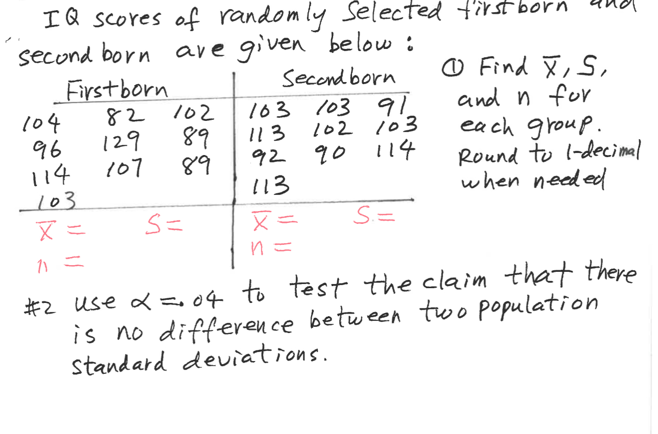 Solved IQ scores of randomly selected firstborn secondborn | Chegg.com