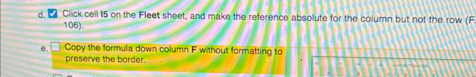Solved d. ﻿Click cell 15 ﻿on the Fleet sheet, and make the | Chegg.com