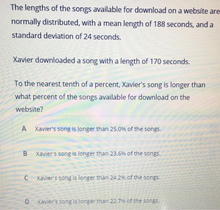 Solved The lengths of the songs available for download on a | Chegg.com