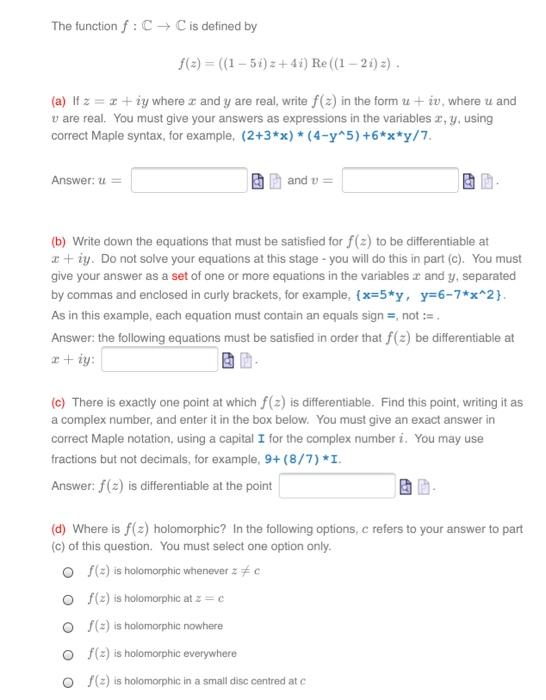 Solved The function f:C→C is defined by | Chegg.com