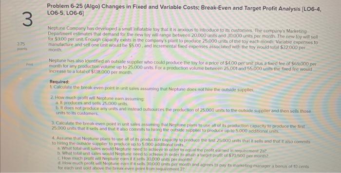 Solved Problem 6-25 (Algo) Changes in Fixed and Variable | Chegg.com