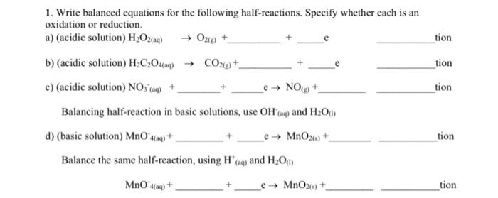 Solved 1. Write balanced equations for the following | Chegg.com