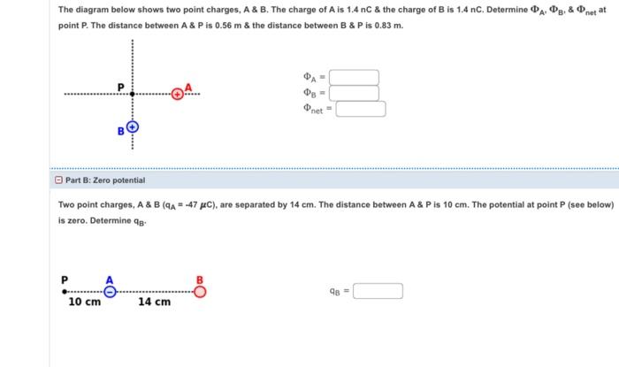 Solved The diagram below shows two point charges, A \& B. | Chegg.com