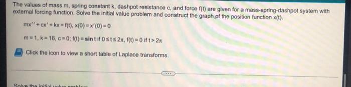 Solved The values of mass m, spring constant k, dashpot | Chegg.com