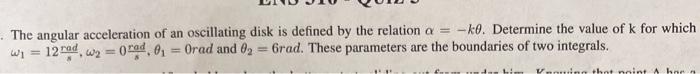 Solved The angular acceleration of an oscillating disk is | Chegg.com