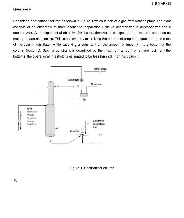 Solved [15 MARKS] Question 4 Consider a deethanizer column | Chegg.com