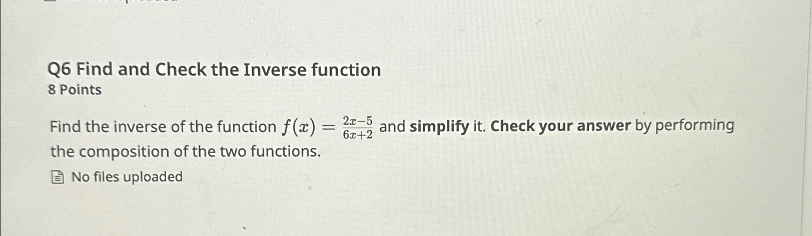 Solved Q6 ﻿Find and Check the Inverse function8 ﻿PointsFind | Chegg.com