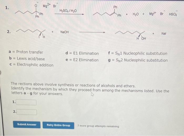 Solved 2. a= Proton transfer d= E1 Elimination f=SN1 | Chegg.com