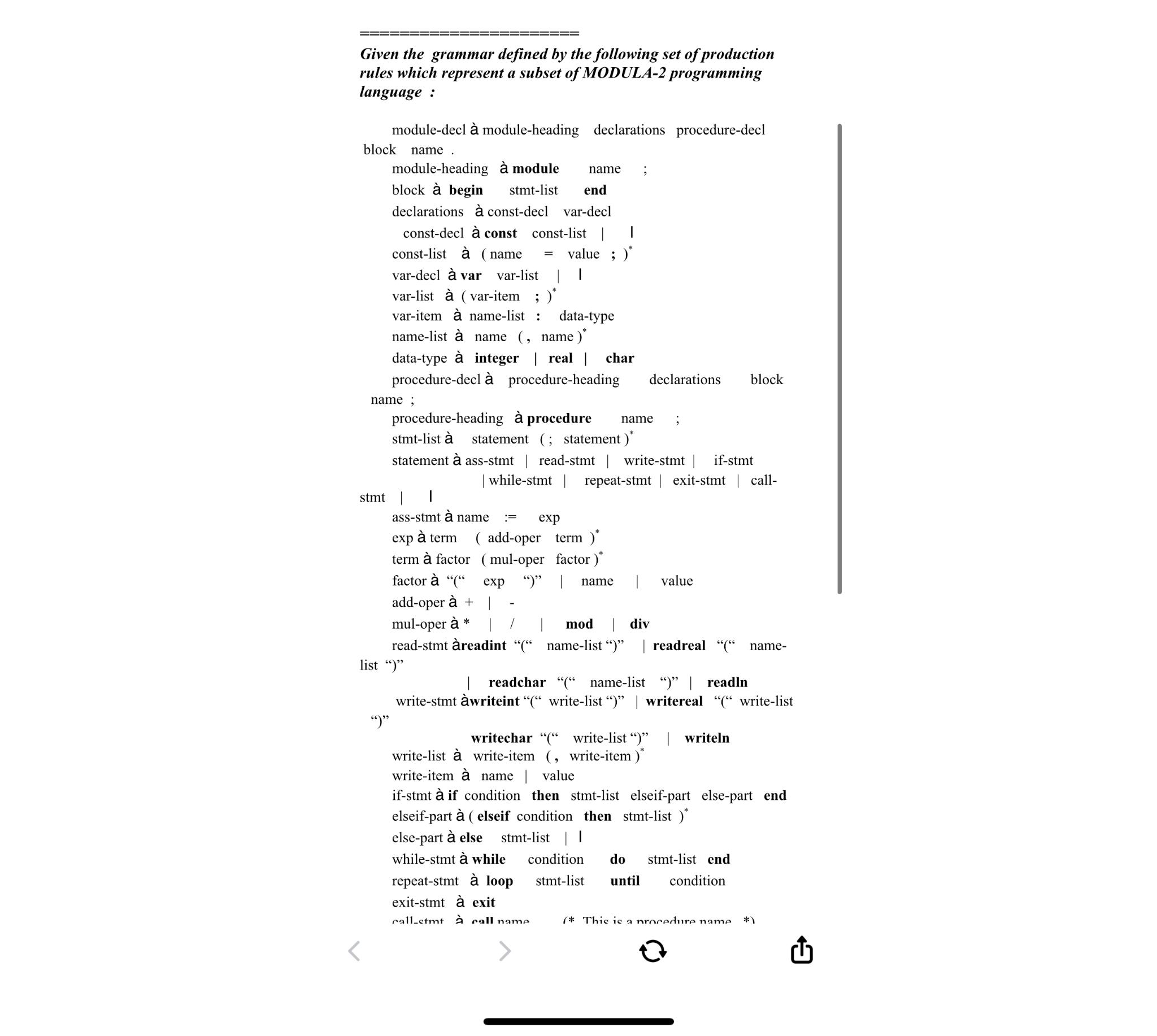 Solved =====================Given the grammar defined by the | Chegg.com