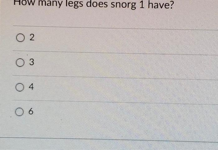 Solved How many legs does snorg 1 have? 2 3 04 06 | Chegg.com
