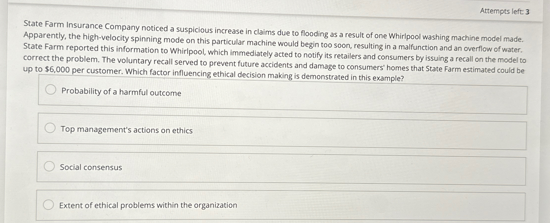 Solved Attempts left: 3State Farm Insurance Company noticed | Chegg.com