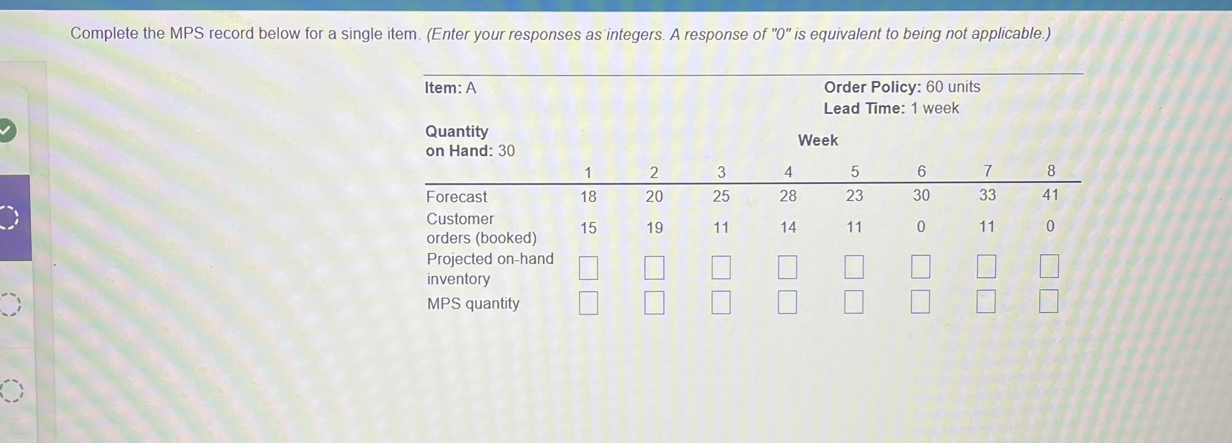 Solved Complete the MPS record below for a single item. | Chegg.com