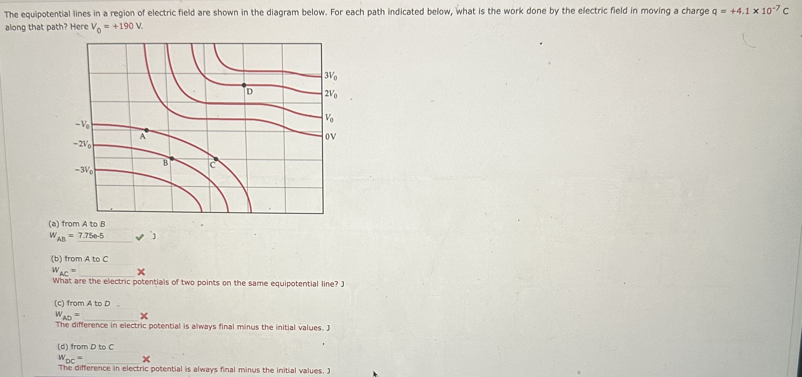 [Solved]: The equipotential lines in a region of electric