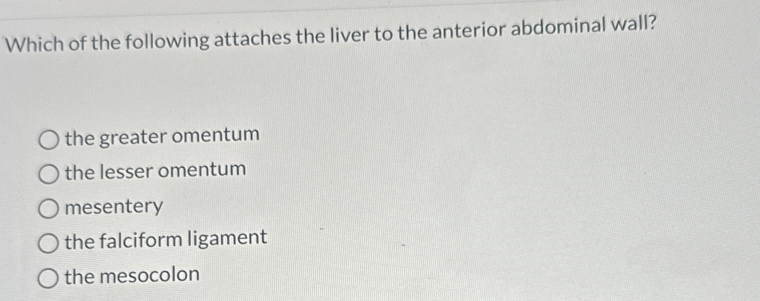 Solved Which of the following attaches the liver to the | Chegg.com
