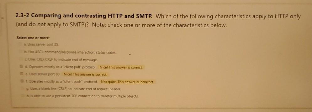 2.3-2 Comparing and contrasting HTTP and SMTP. Which | Chegg.com