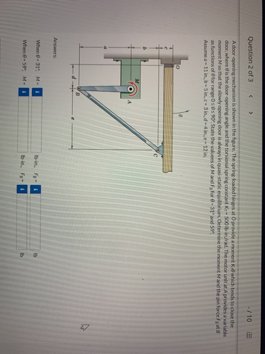 Solved Question 2 of 3 - / 10 A door-opening mechanism is | Chegg.com