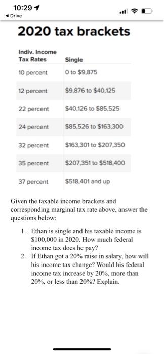 Solved 2020 tax brackets Given the taxable income brackets | Chegg.com