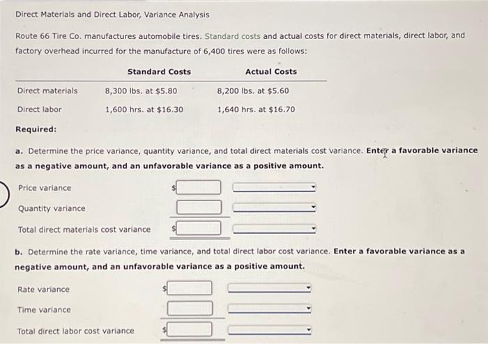 Solved Direct Materials and Direct Labor, Variance Analysis | Chegg.com