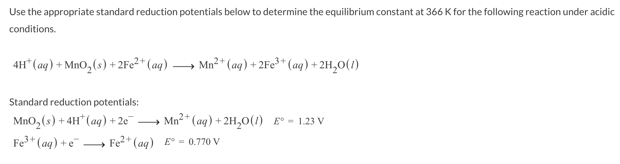 Solved Use the appropriate standard reduction potentials | Chegg.com