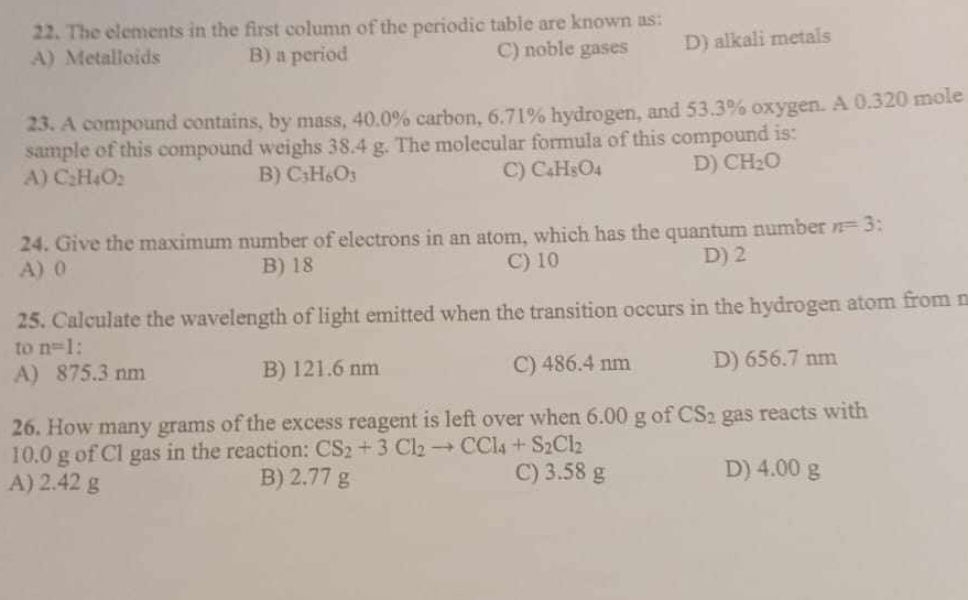Solved The elements in the first column of the periodic | Chegg.com