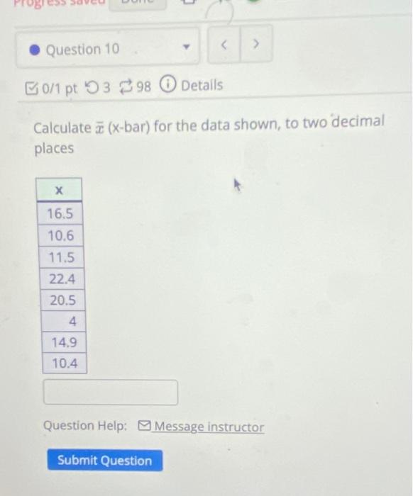 Solved Calculate xˉ (x-bar) for the data shown, to two | Chegg.com