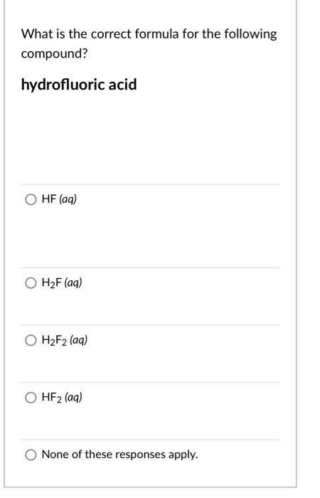 Solved What is the correct formula for the following | Chegg.com