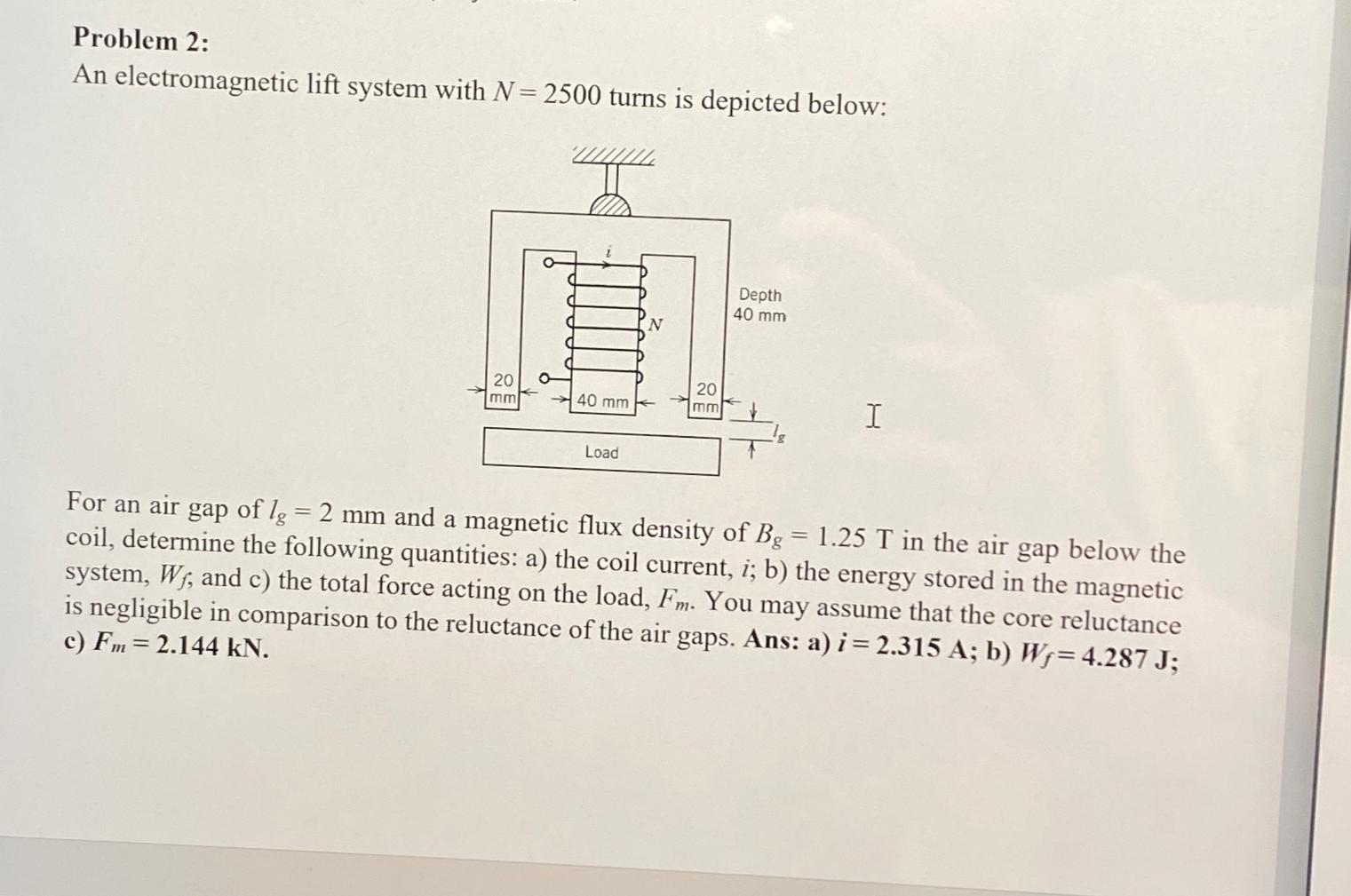 Solved Problem 2:\\nAn electromagnetic lift system with | Chegg.com