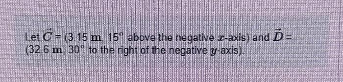 Solved Let C=(3.15 m,15∘ above the negative x-axis) and D= | Chegg.com