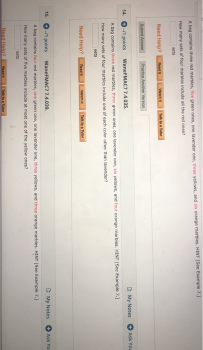 Solved A bag contains three red marbles, five green ones, | Chegg.com