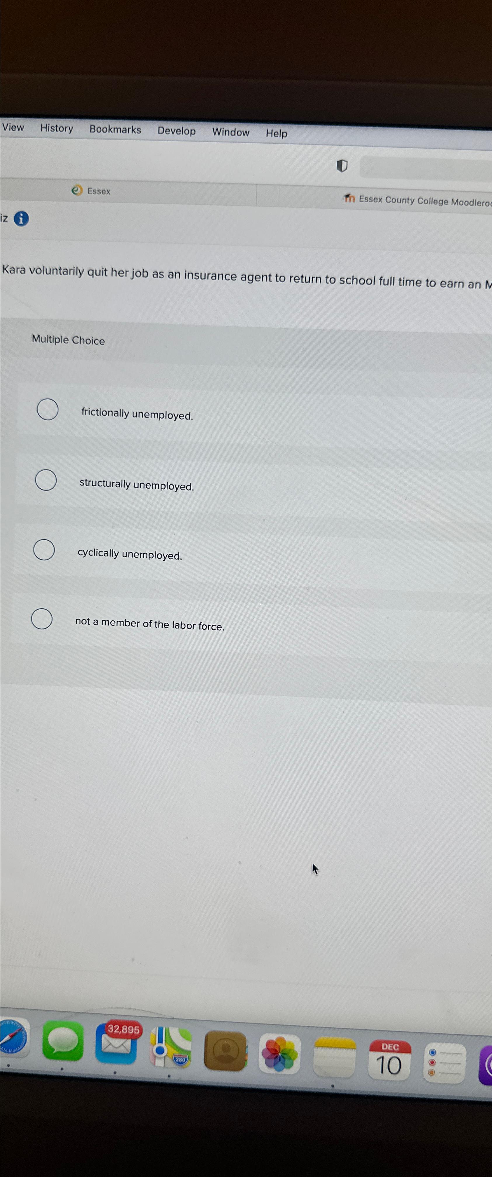 Solved View History Bookmarks Develop Window Help(1)EssexTh | Chegg.com