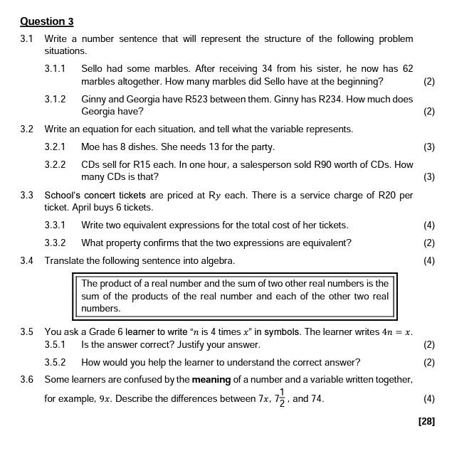 Solved Question 3 3.1 Write a number sentence that will | Chegg.com