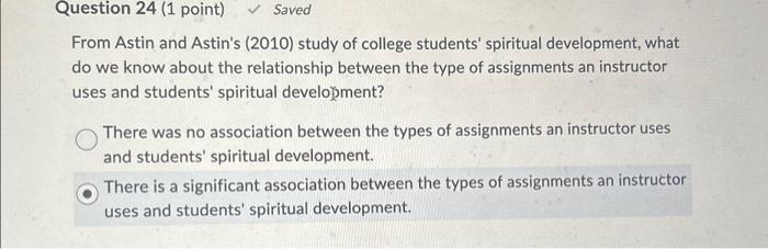 Solved Question 24 (1 point) Saved From Astin and Astin's | Chegg.com